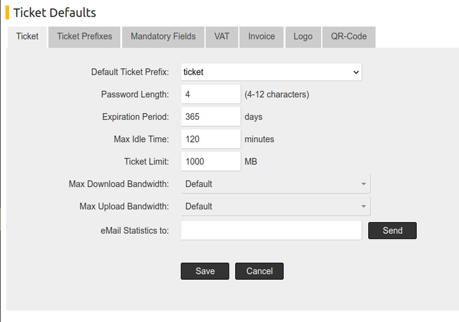 Ticket Defaults - IACBOX
