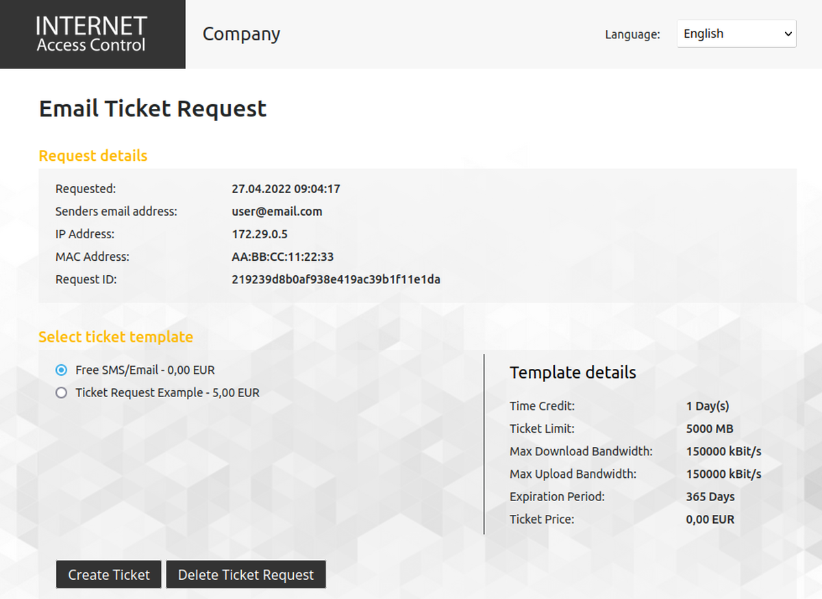 Email Ticket Request - IACBOX